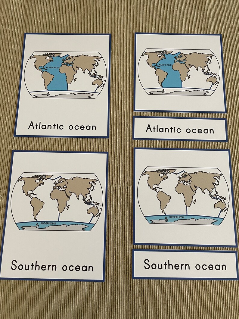 Oceans of the World 3 Part Cards. Montessori Geography - Etsy