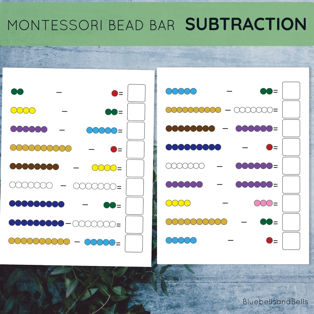 Montessori Bead Bar Subtraction to 10 Worksheets. - Etsy