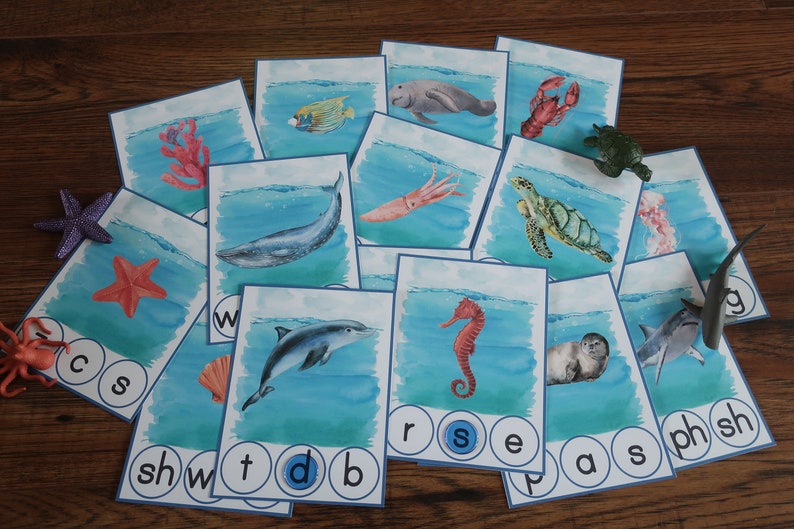 Ocean Animal Printable Phonics Clip Cards. Beginning Sound | Etsy
