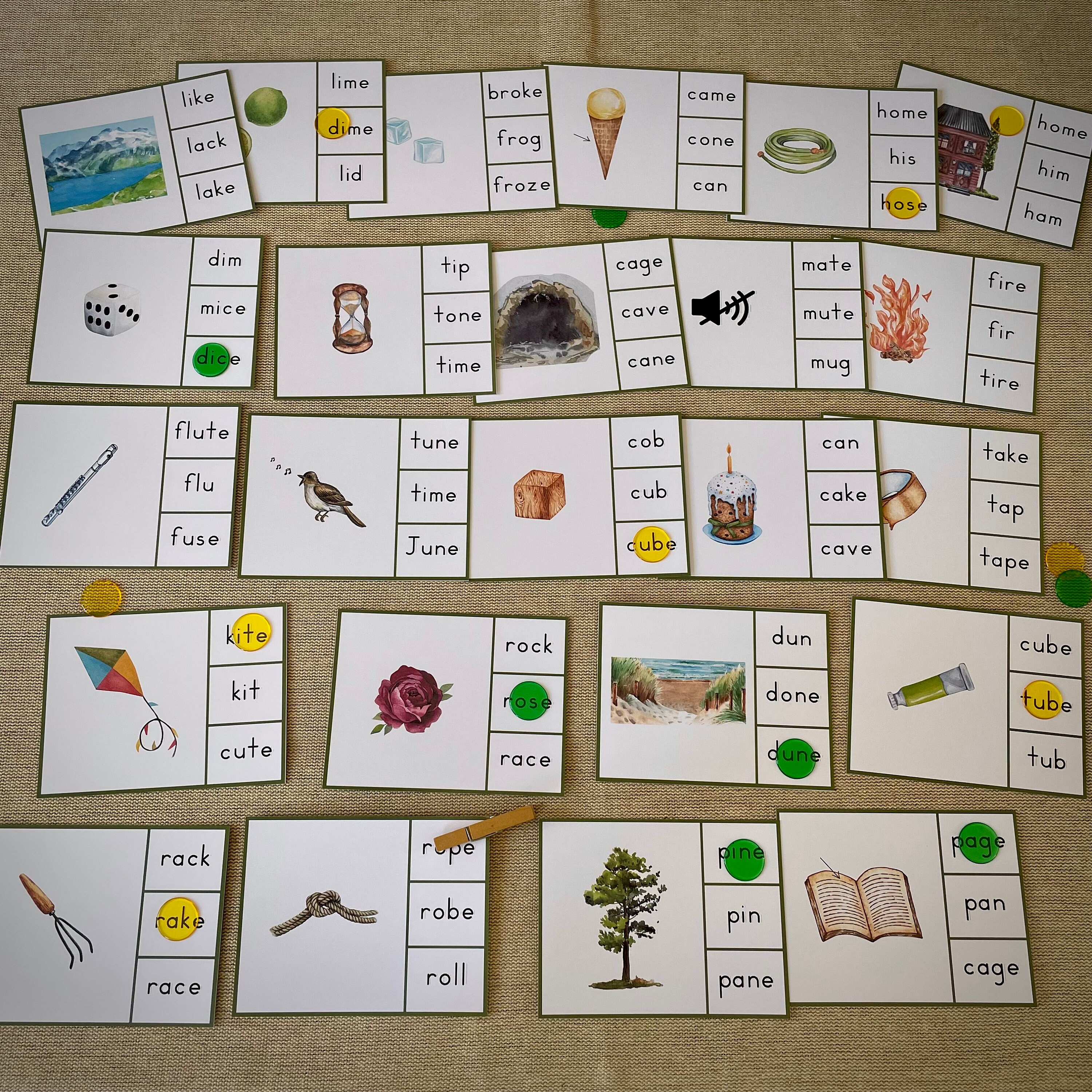 Magic E Clip Cards. Montessori Green Series Reading Printable. - Etsy