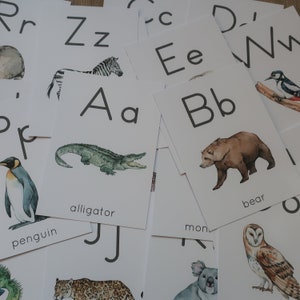 Animal Alphabet Cards. Watercolor Letter Flash Cards. Classroom ABC ...