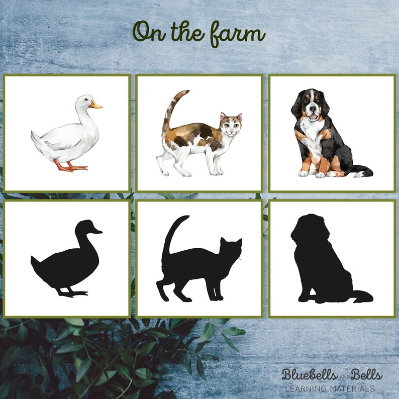Farm Animal Shadow Matching Cards. Toddler Montessori Printable. - Etsy