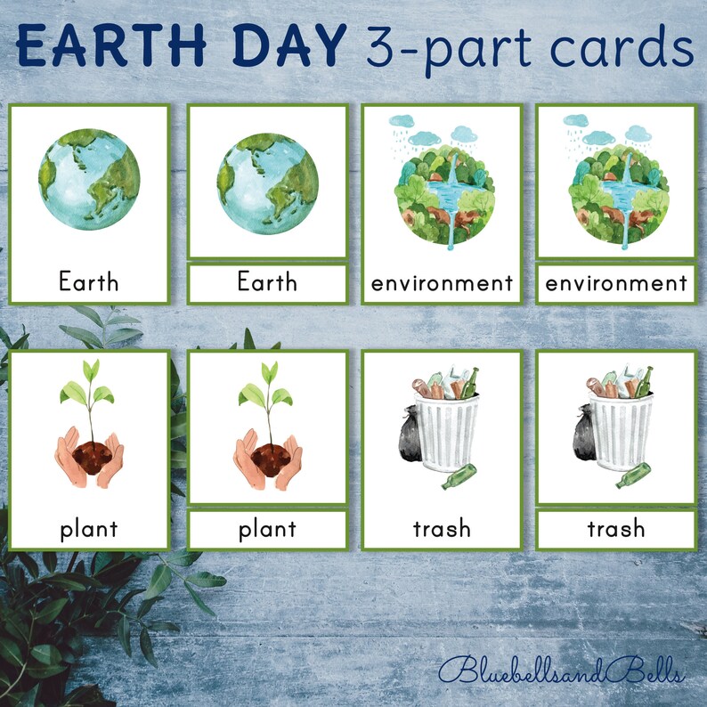 Earth Day Montessori 3 Part Cards. Ecology Vocabulary Cards. | Etsy