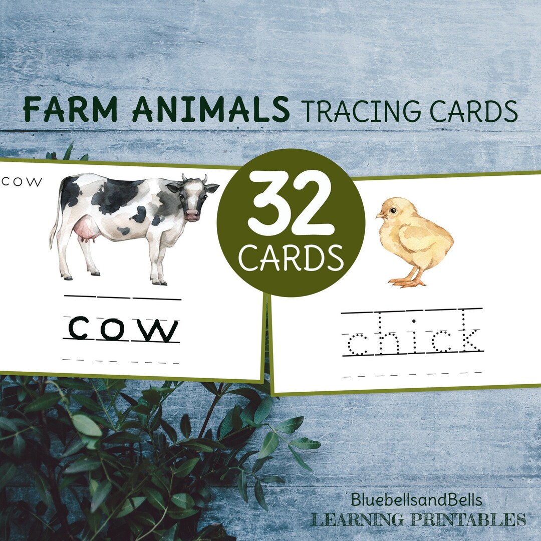 Farm Cards Tracing Words. Kindergarten Handwriting Worksheets. - Etsy