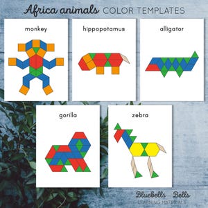 Africa Animals Pattern Blocks Templates. Wild Animals Toddler Activity ...