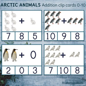 Winter Montessori Printable Count and Clip Cards Addition Polar Animals ...