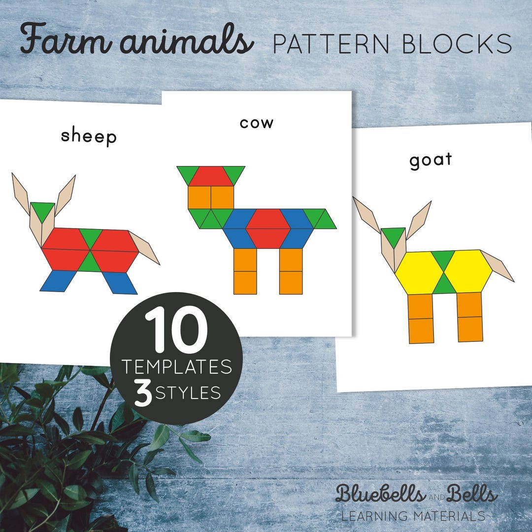 Farm Animals Pattern Blocks Templates. Preschool and Kindergarten Shape ...