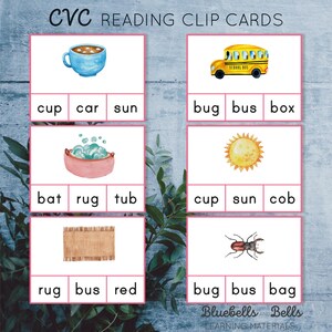 Montessori Printable Reading Clip Cards. Pink Series CVC Word Reading ...