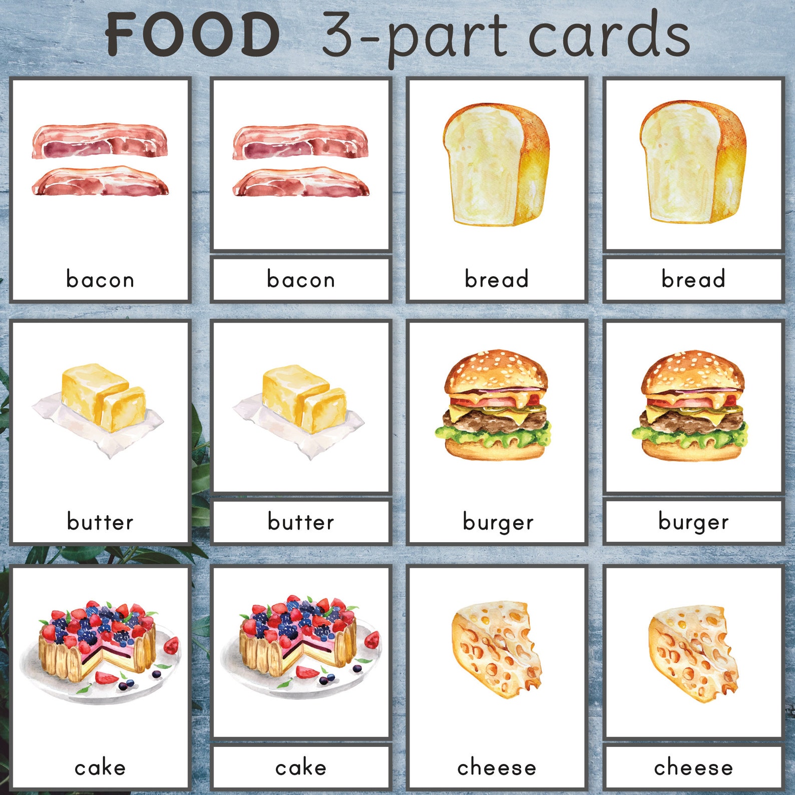 Montessori Printable Food 3 Part Cards. Preschool and - Etsy