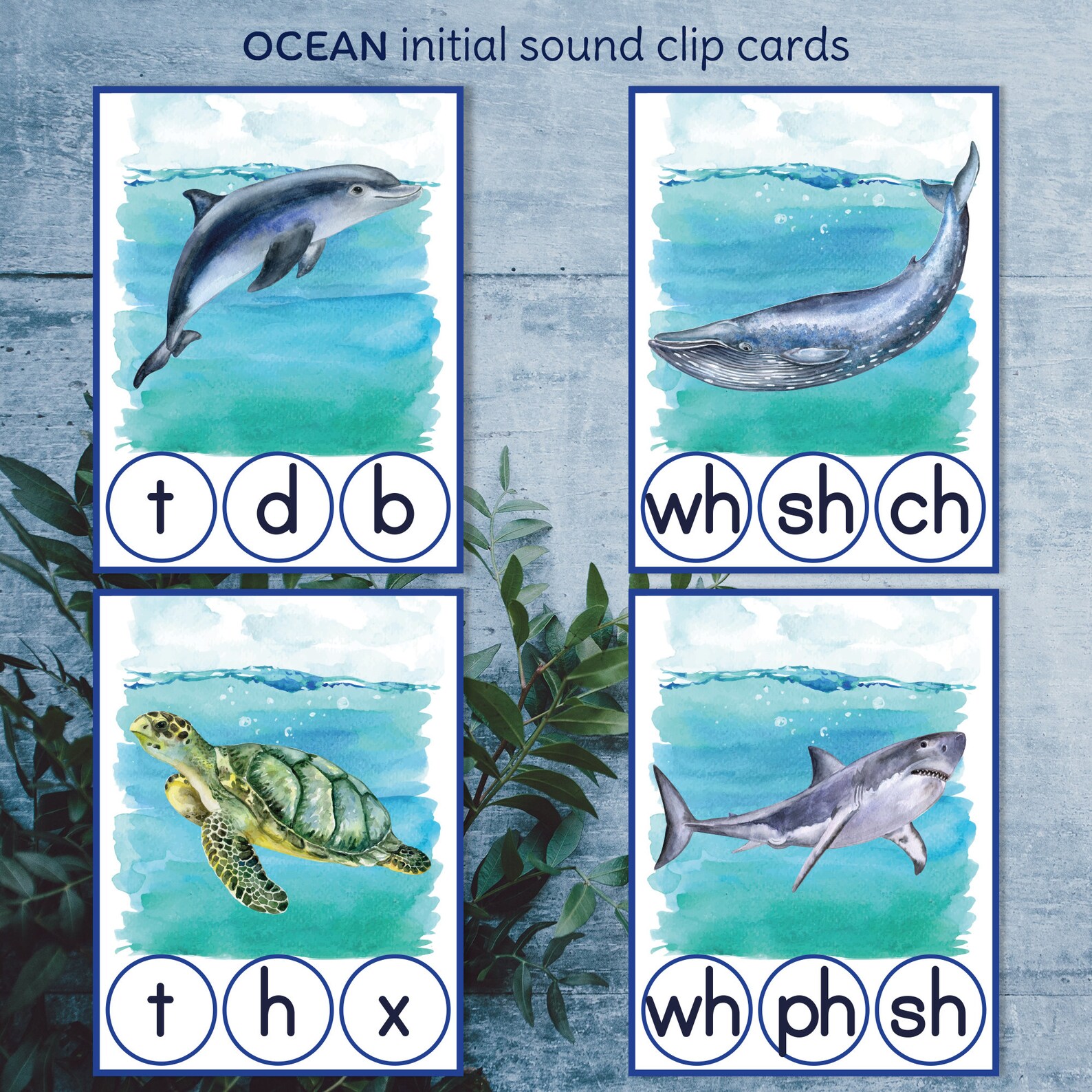 Ocean Animal Printable Phonics Clip Cards. Beginning Sound | Etsy