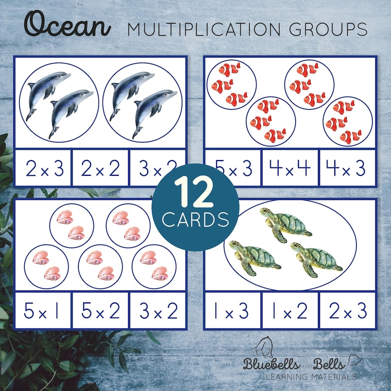 Multiplication Groups Clip Cards Ocean. Equal Groups Math Activity. - Etsy