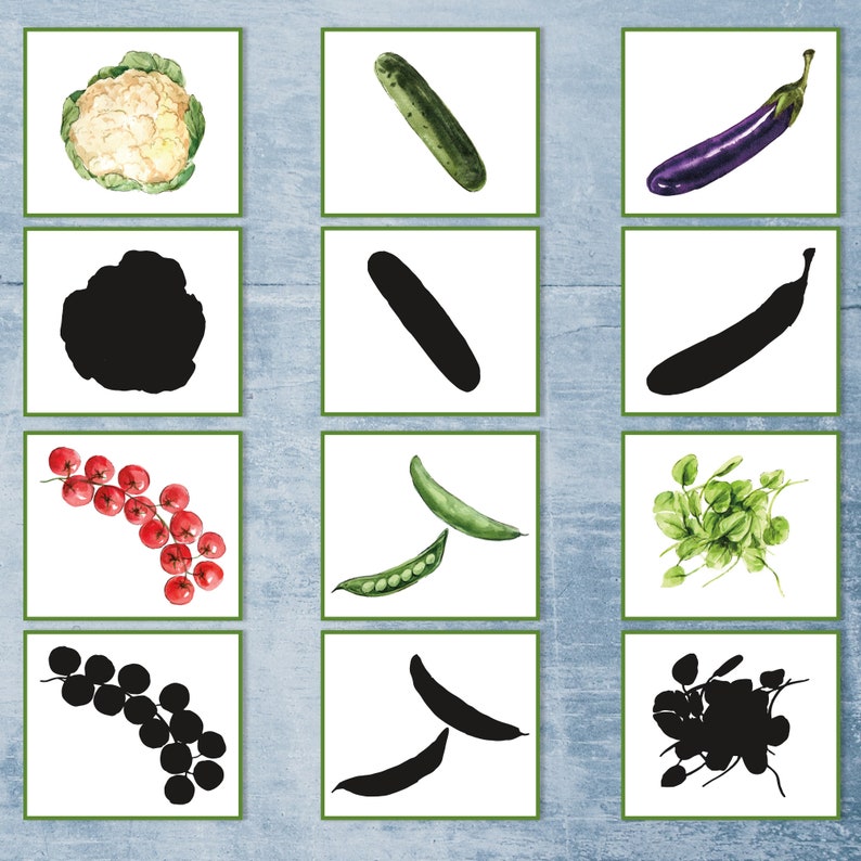 Vegetables Printable Shadow Matching Cards. Montessori Toddler | Etsy