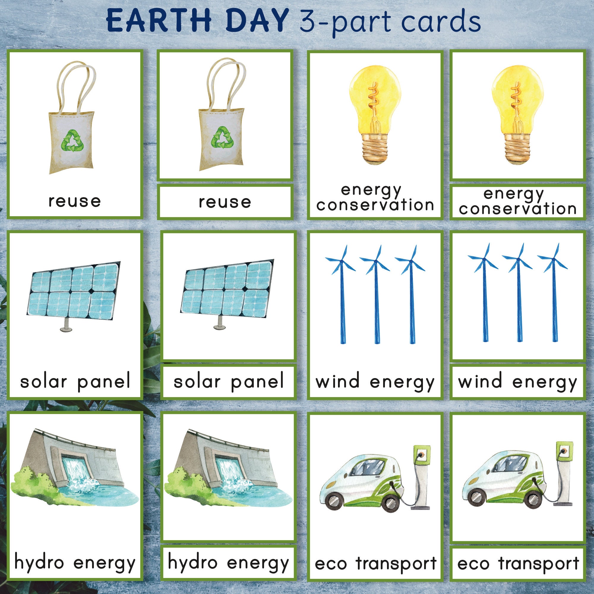Earth Day Montessori 3 Part Cards. Ecology Vocabulary Cards. - Etsy