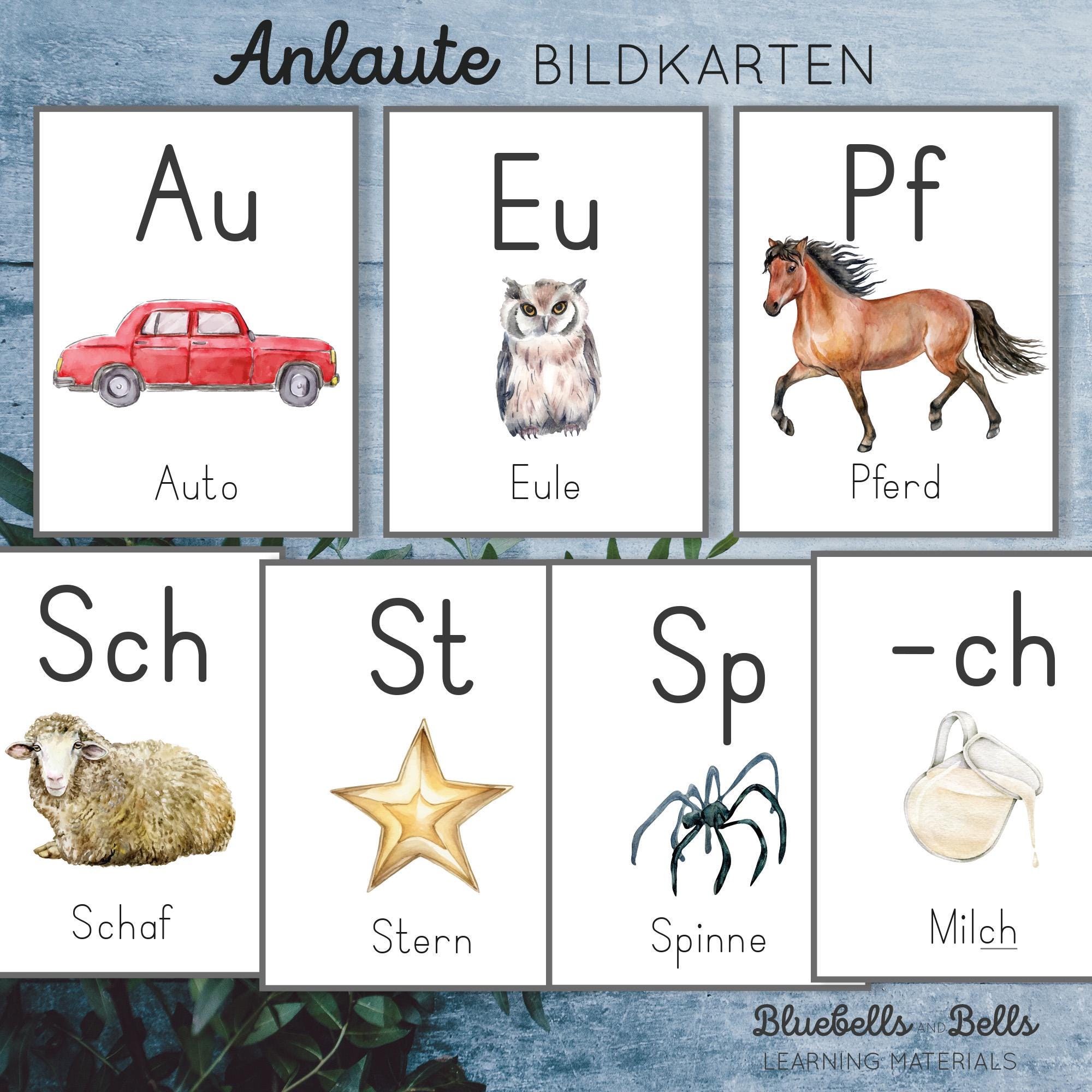 Anlaute Bildkarten. Alphabet Druckbare Lernkarten. - Etsy