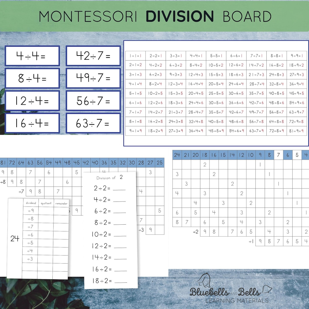 Montessori Division Board Printable Charts, Booklets, Worksheets ...