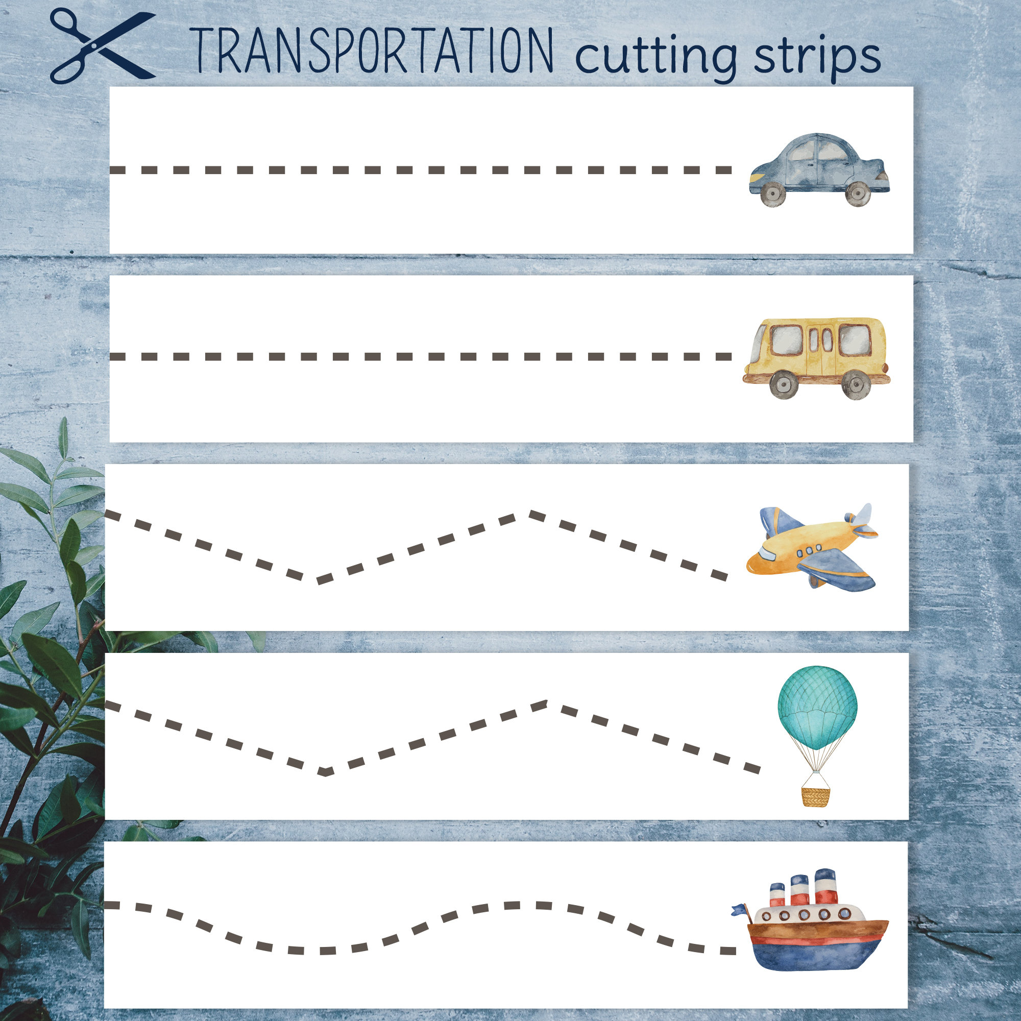 Montessori Printable Cutting Practice Strips Transportation. - Etsy