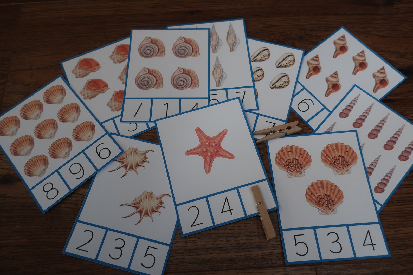 Seashell Count and Clip Cards 1-10. Montessori Ocean Printable ...