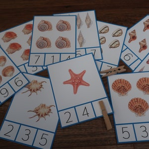 Seashell Count and Clip Cards 1-10. Montessori Ocean Printable ...