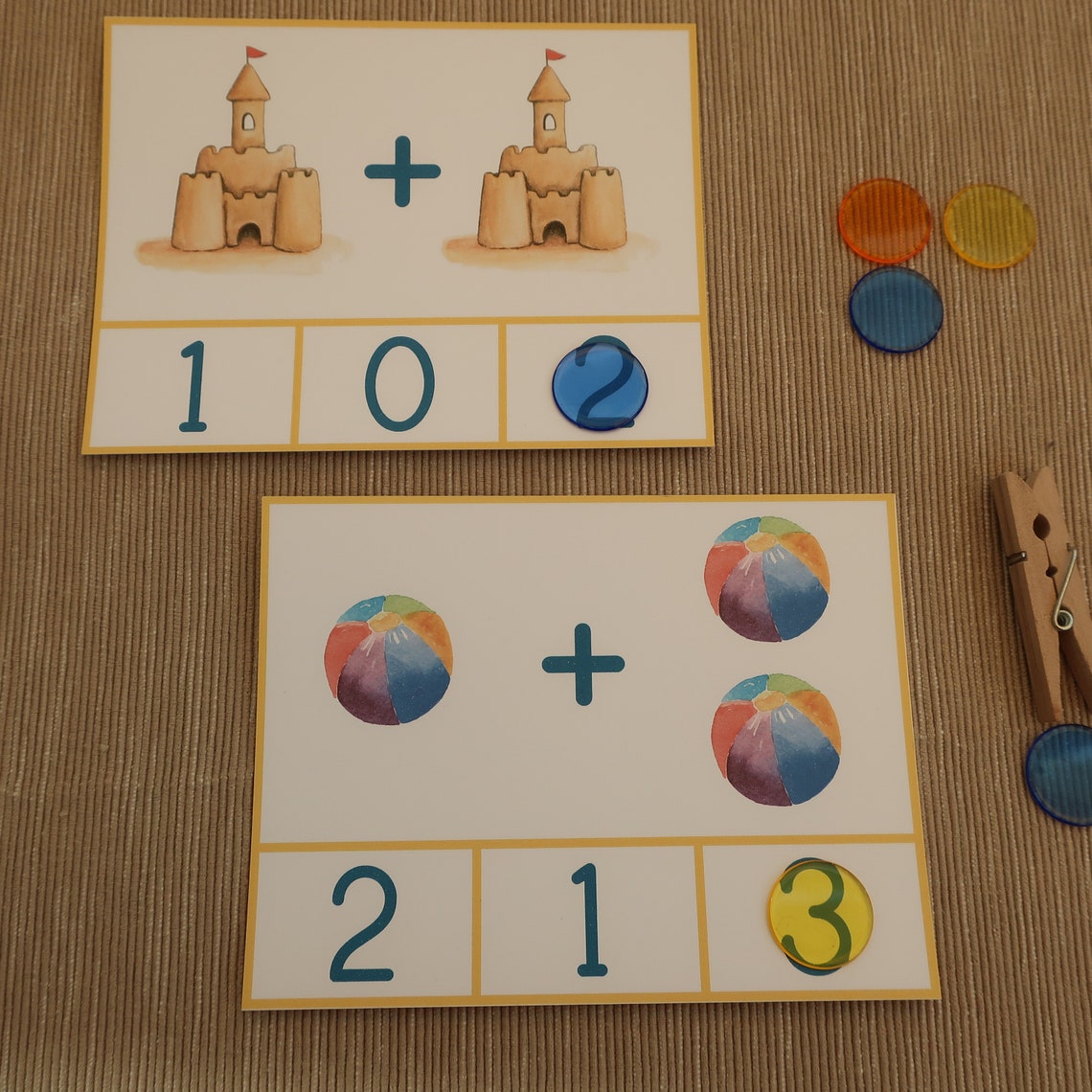 Montessori Summer Printable Addition Clip Cards. Preschool and | Etsy