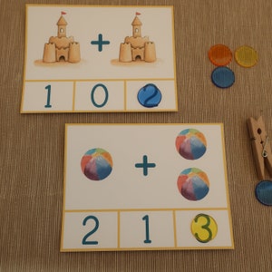 Montessori Summer Printable Addition Clip Cards. Preschool and ...