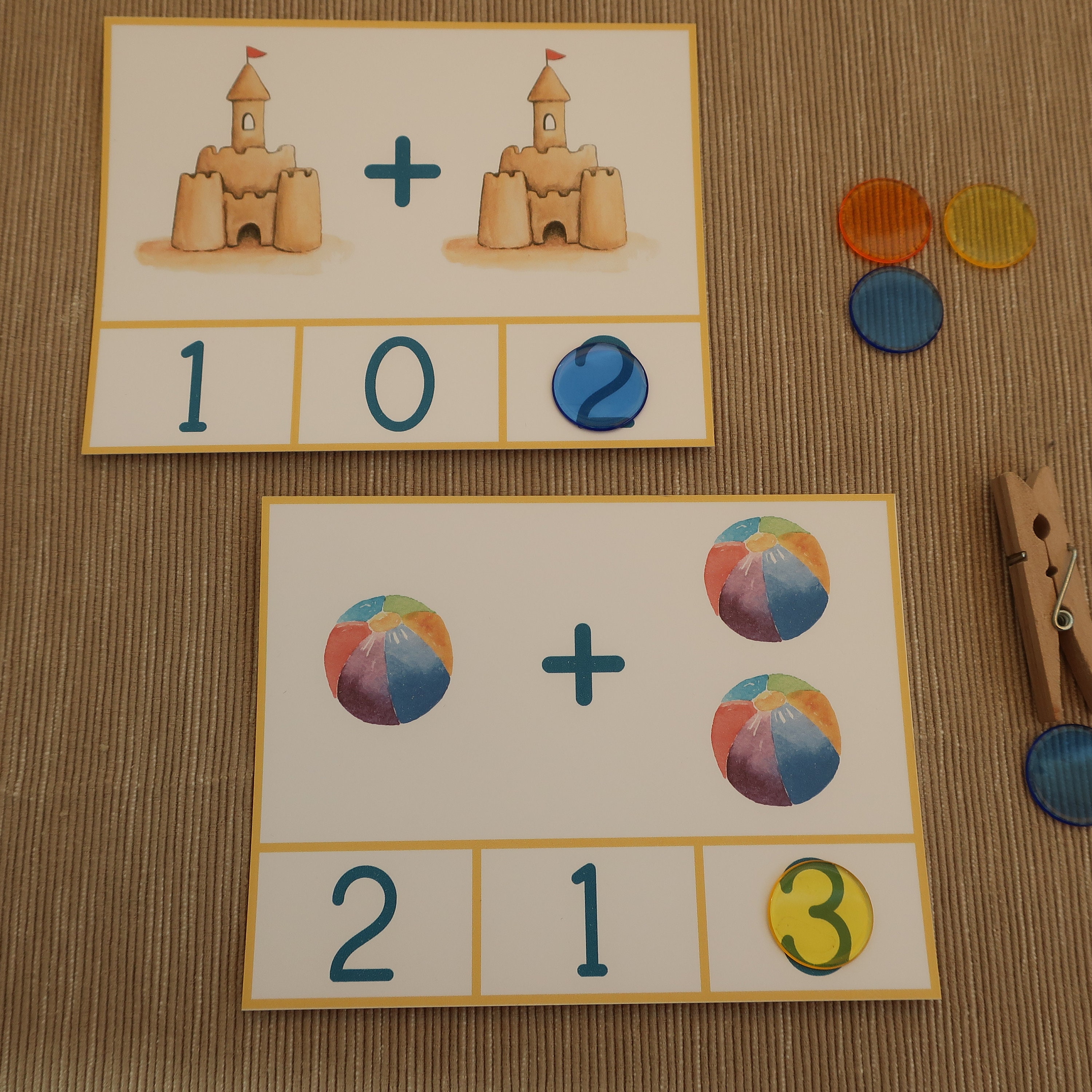 Montessori Summer Printable Addition Clip Cards. Preschool and | Etsy