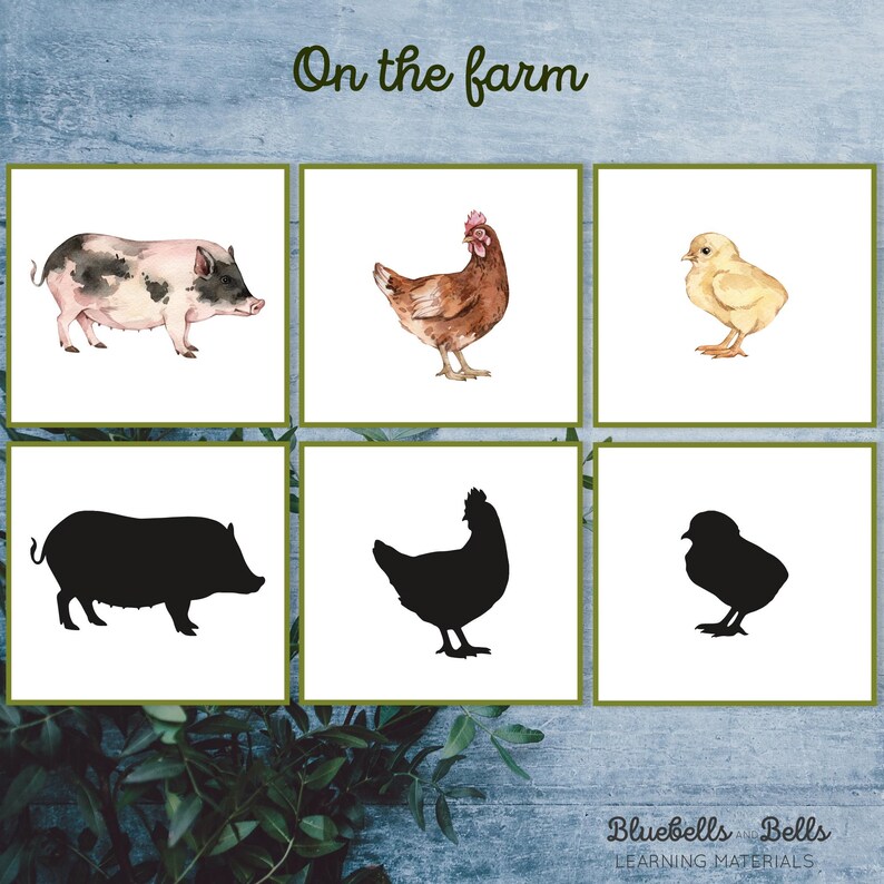 Farm Animal Shadow Matching Cards. Toddler Montessori Printable. - Etsy