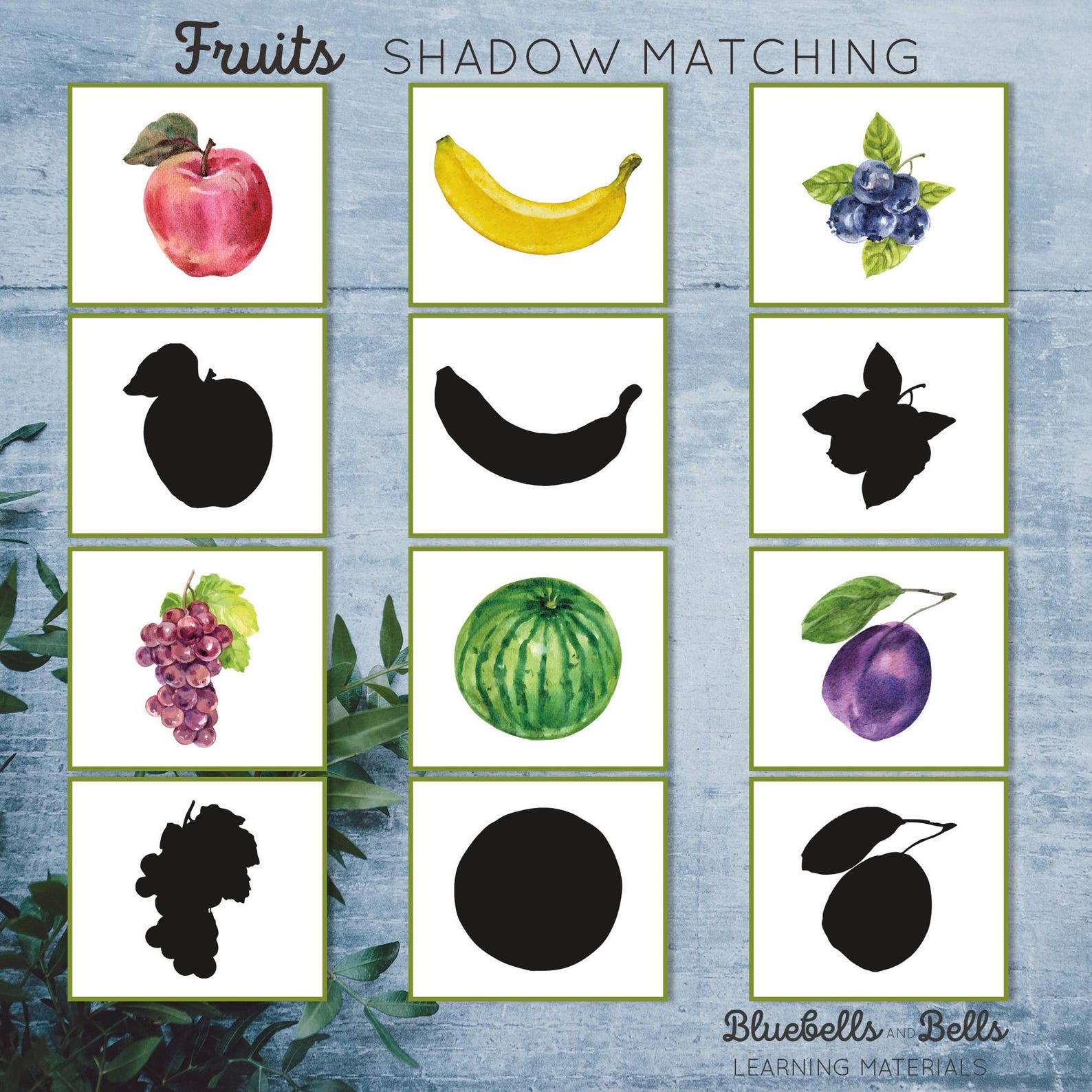 Fruit Shadow Matching Cards. Montessori Preschool Printable. Toddler ...