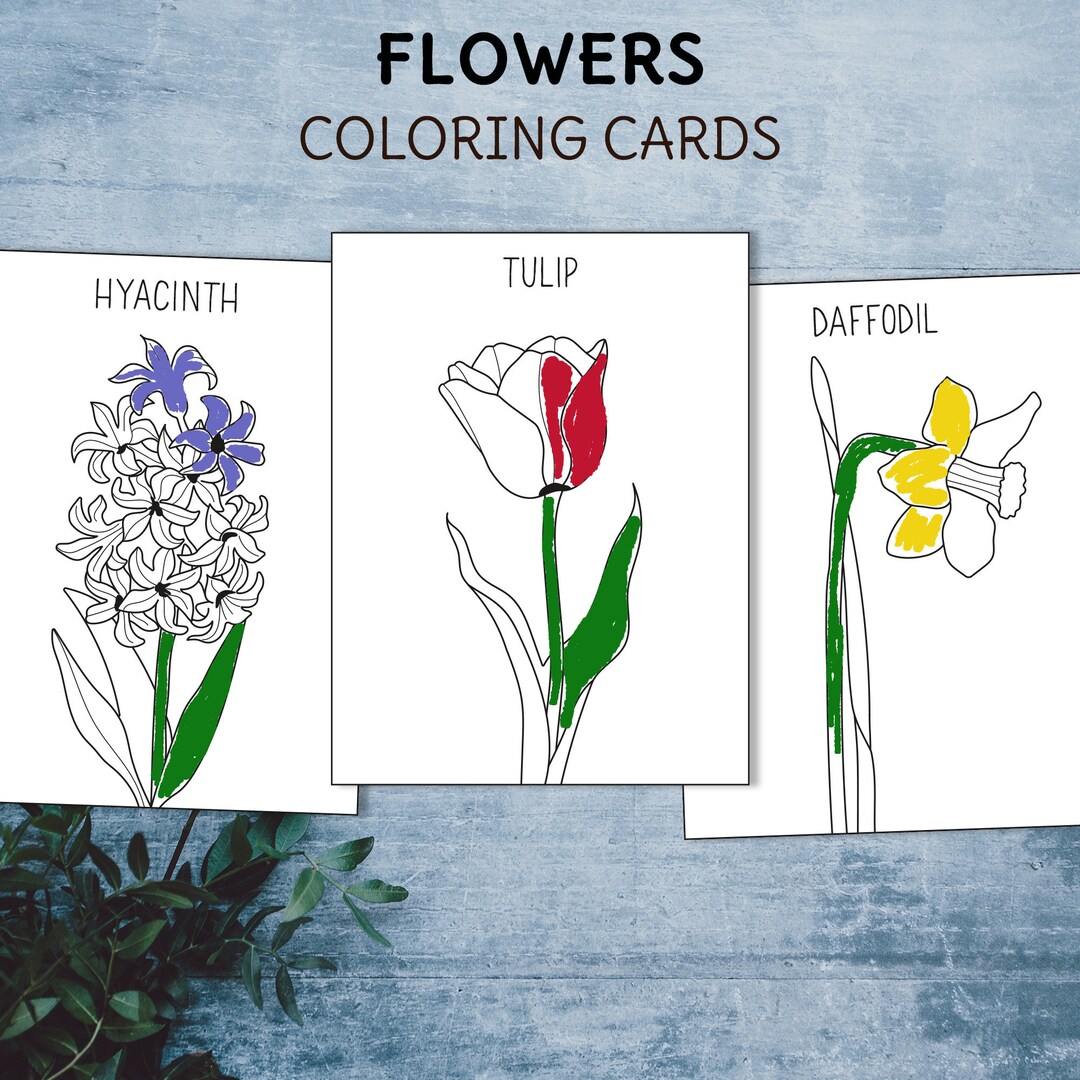 Flowers Cards for Coloring. - Etsy