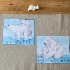 Polar Bear Preschool Printable Puzzle 1-10. Winter Kindergarten Number ...
