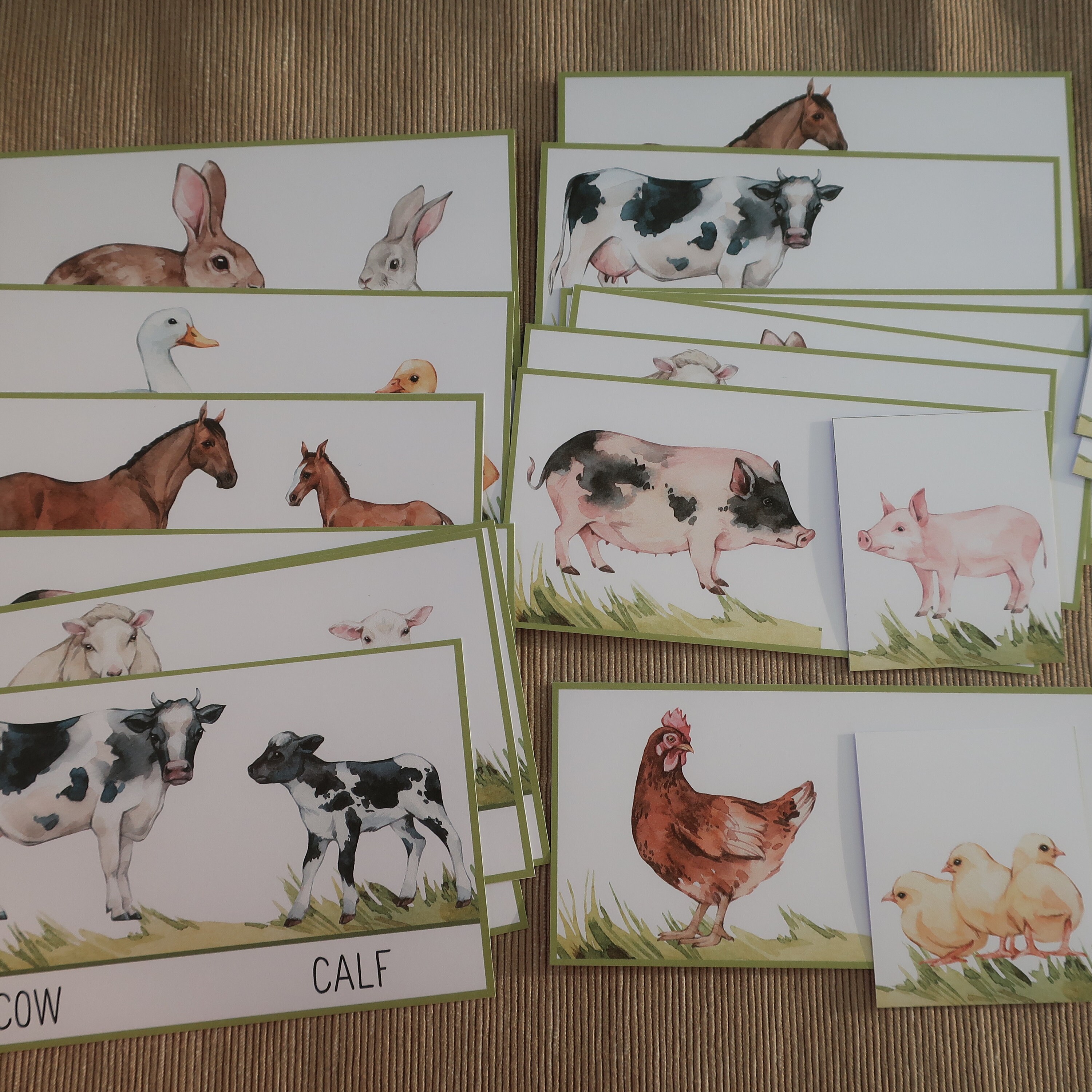 Mother and Baby Farm Animal Matching Cards and Flash Cards. Montessori ...