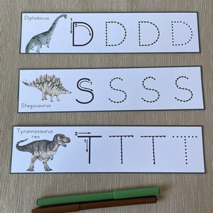 Dinosaur Alphabet Cards Tracing Letters. Preschool Montessori ...