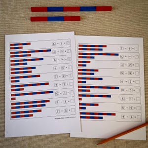 Montessori Subtraction Worksheets Number Rods. Kindergarten and 1st ...