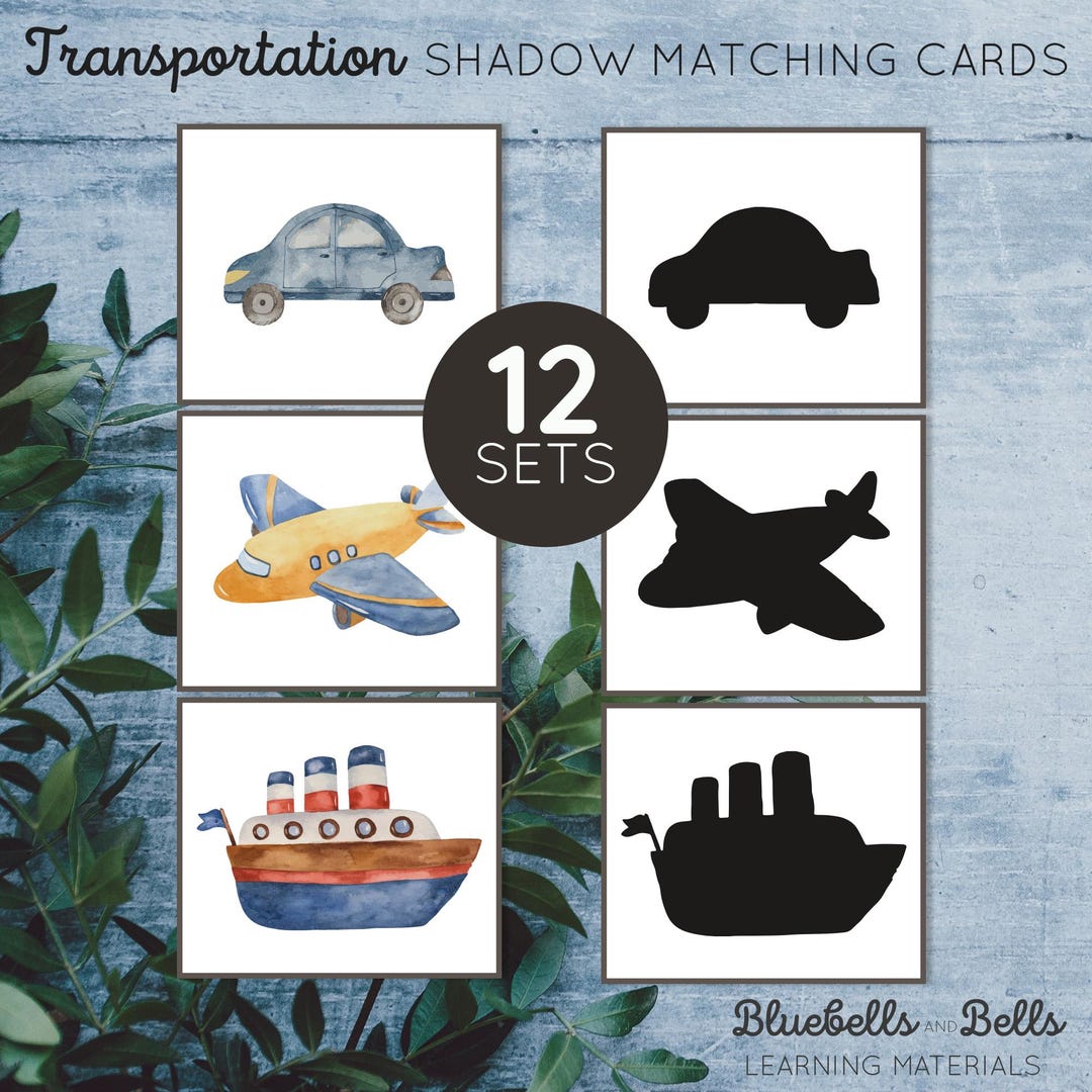 Vehicle Shadow Matching Cards. Montessori Toddler Printable. Preschool ...