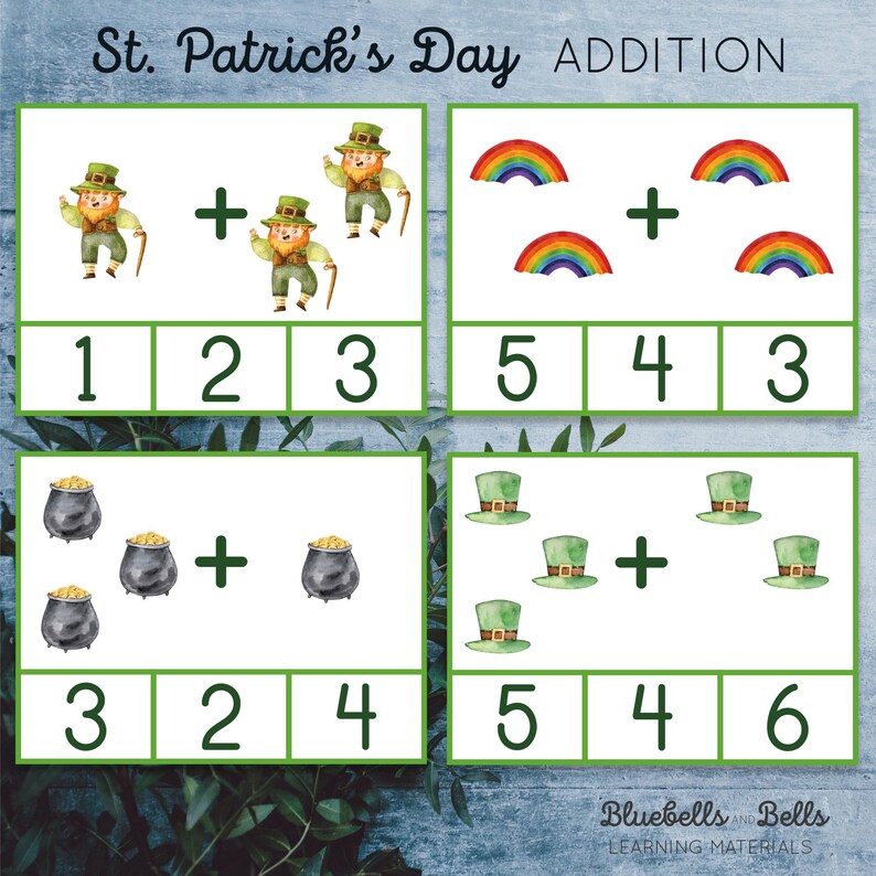 St. Patrick's Day Montessori Printable Clip Cards Addition 0-10 ...