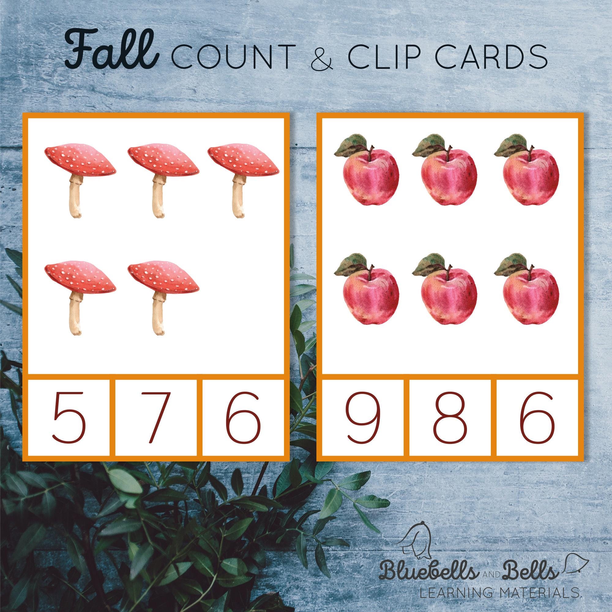 Autumn Preschool Printable Count and Clip Cards 1-10. Montessori Fall ...
