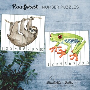 Rainforest Animals Puzzle Number Sequence 1-10. Preschool Math ...