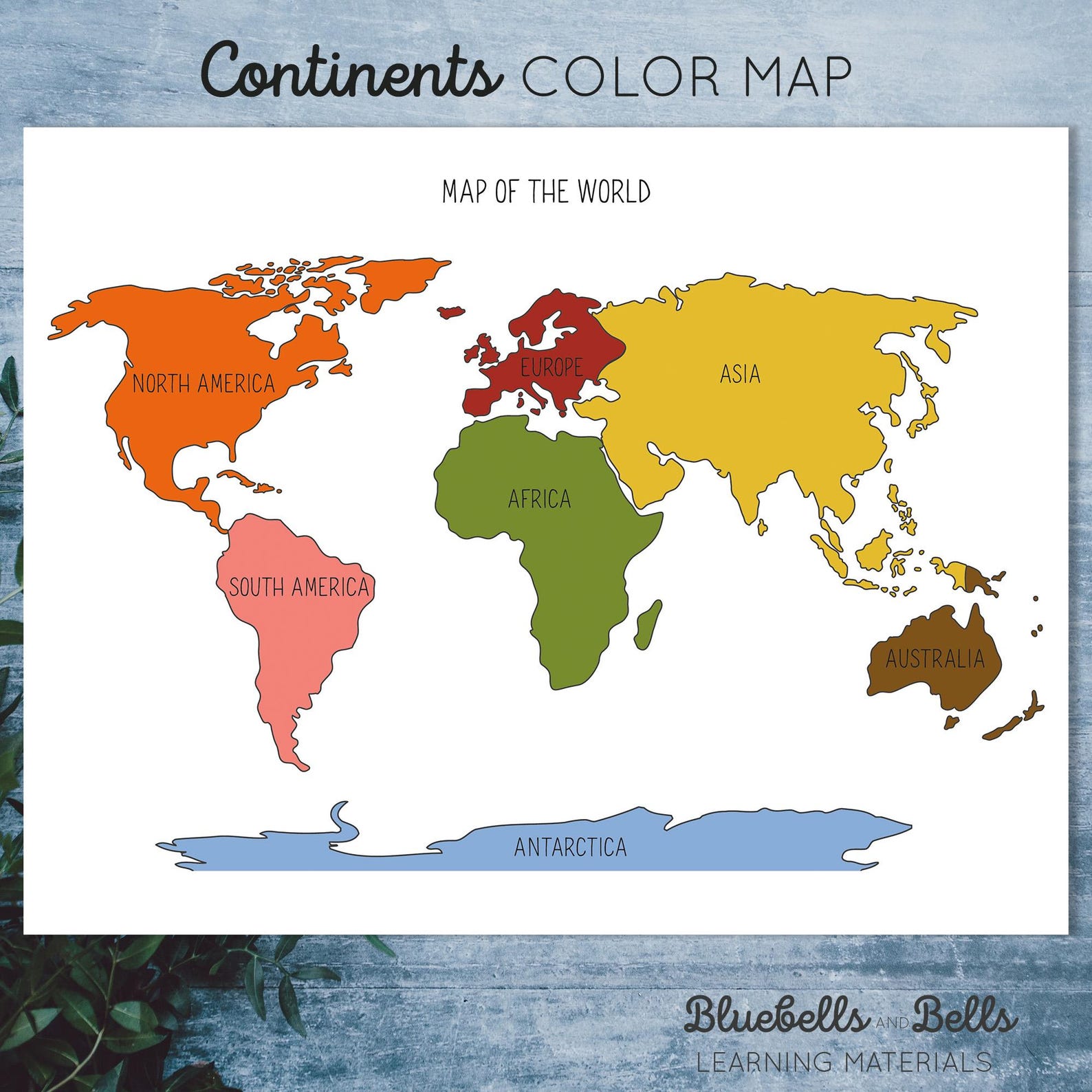 Continents Flash Cards and World Map. Montessori Printable for ...