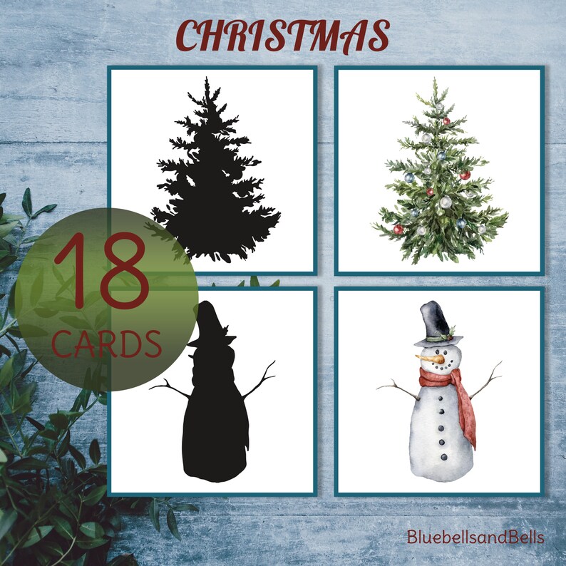 Montessori Printable Christmas Shadow Matching Cards. Winter - Etsy