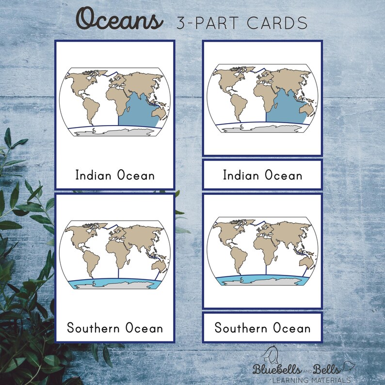 Oceans of the World 3 Part Cards. Montessori Geography Printable ...