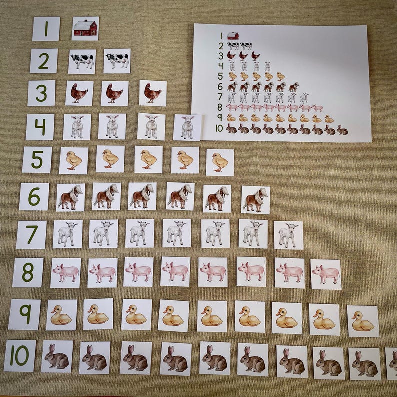 Number Chart 1-10 Printable. Farm Animal Montessori Math Counters ...