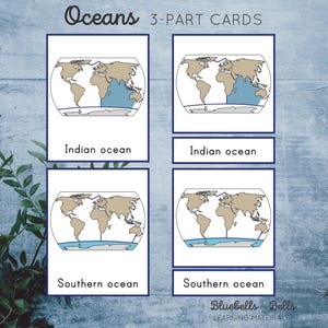 Oceans of the World 3 Part Cards. Montessori Geography Printable ...