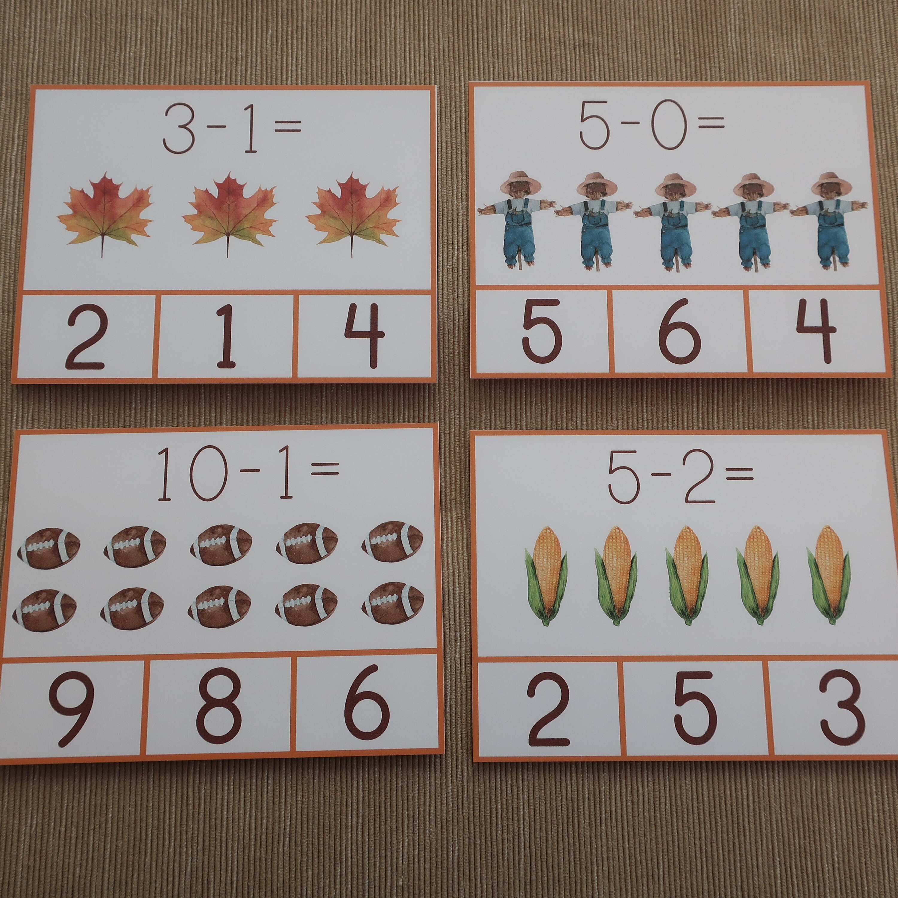 Fall Montessori Printable Subtraction Clip Cards 0-10. Preschool and ...