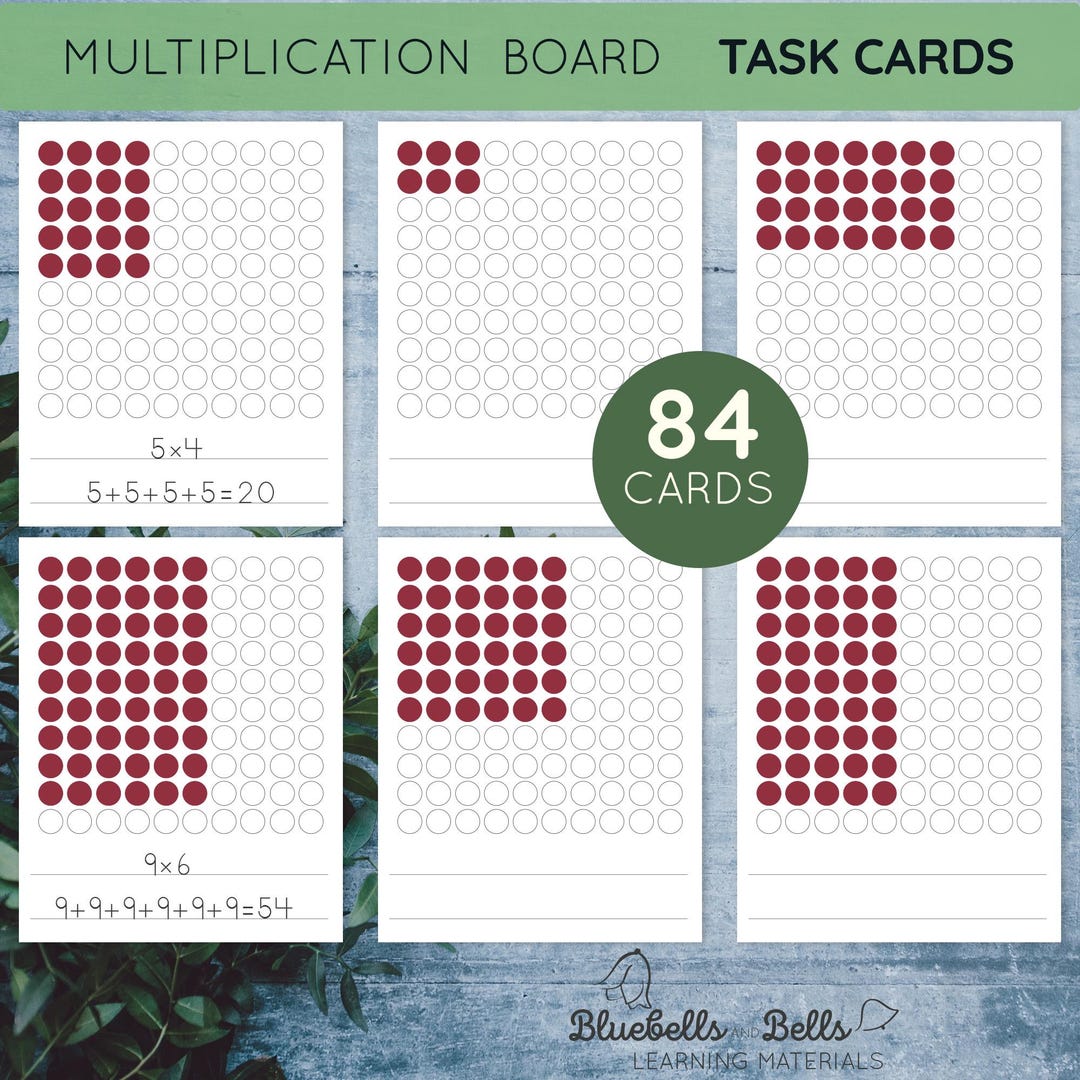 Montessori Multiplication Board Printable Task Cards. Multiplication ...