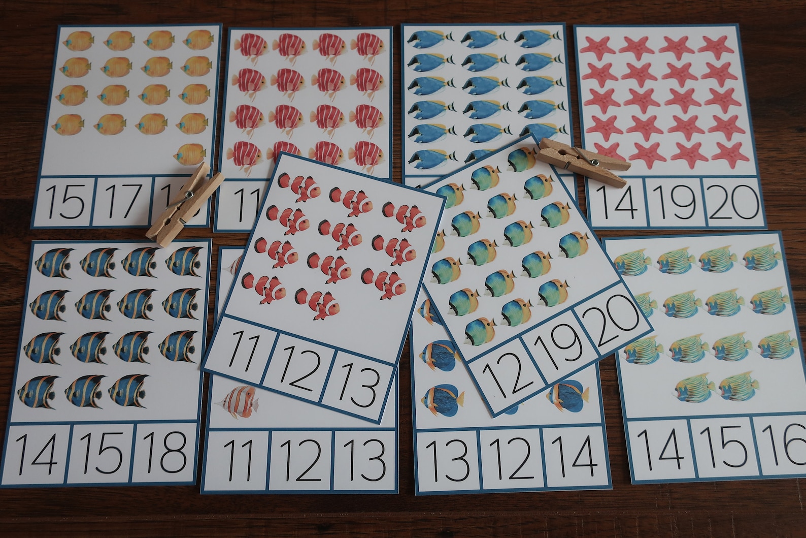 Ocean Count and Clip Cards 11-20. Preschool Math Printable. - Etsy