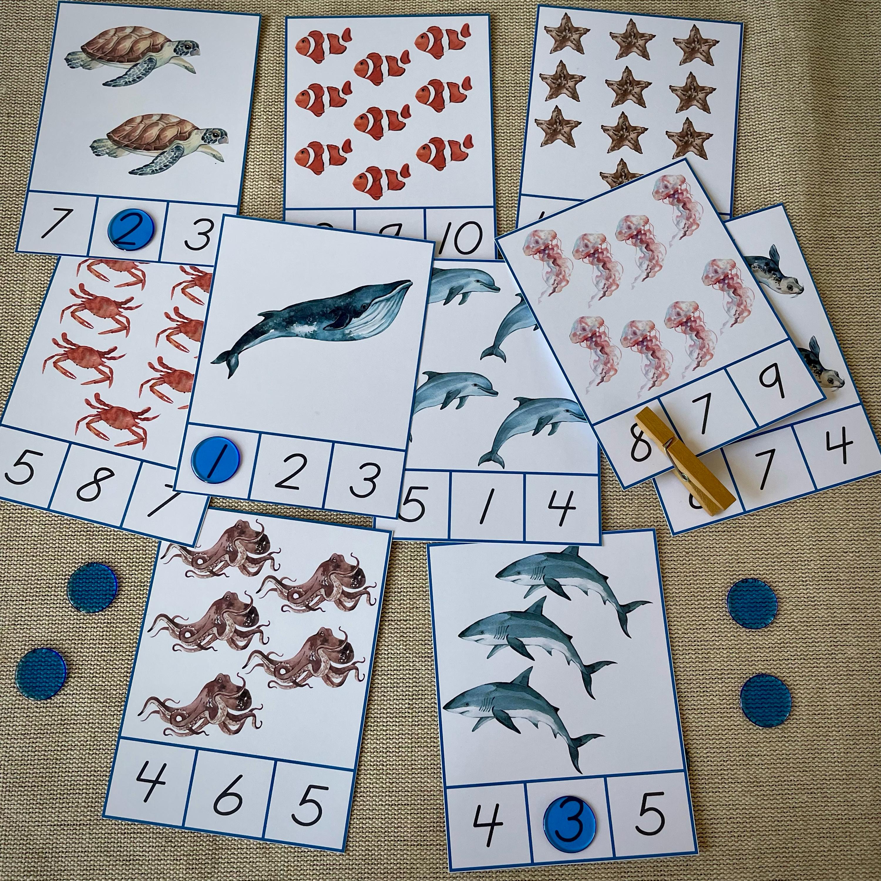 Ocean Animal Count and Clip Cards 1-10. Montessori Printable. - Etsy