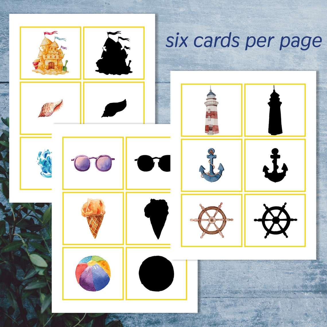 Summer toddler printable shadow matching cards. Montessori | Etsy