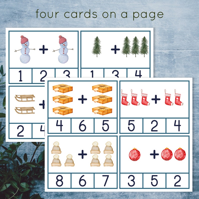 Montessori Winter Printable Addition Clip Cards. Preschool and - Etsy