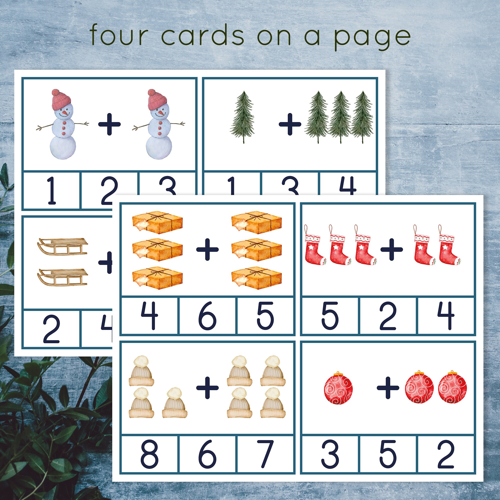 Montessori Winter Printable Addition Clip Cards. Preschool and - Etsy