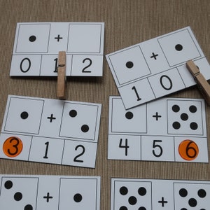 Addition Printable Clip Cards. Preschool Math Worksheets. Kindergarten ...
