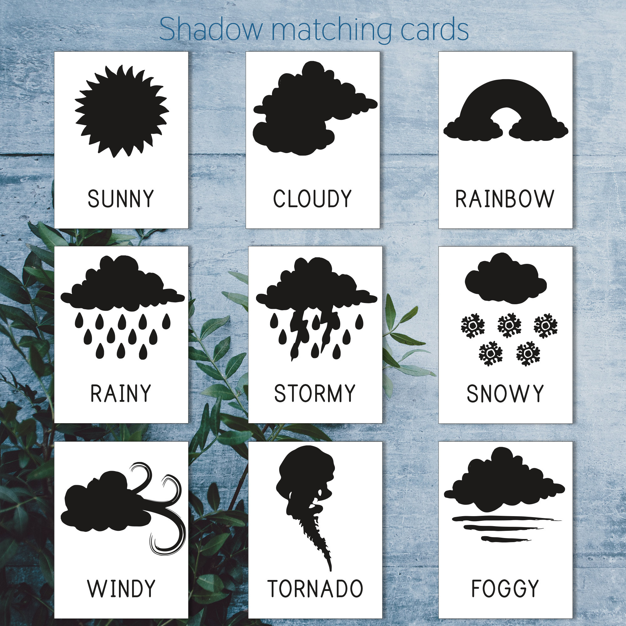 Weather Flashcards. Montessori Printable. Shadow Matching - Etsy